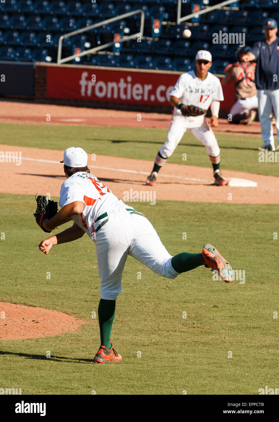 pitcher Bryan Garcia (19) of the Miami Hurricanes makes the throw to ...