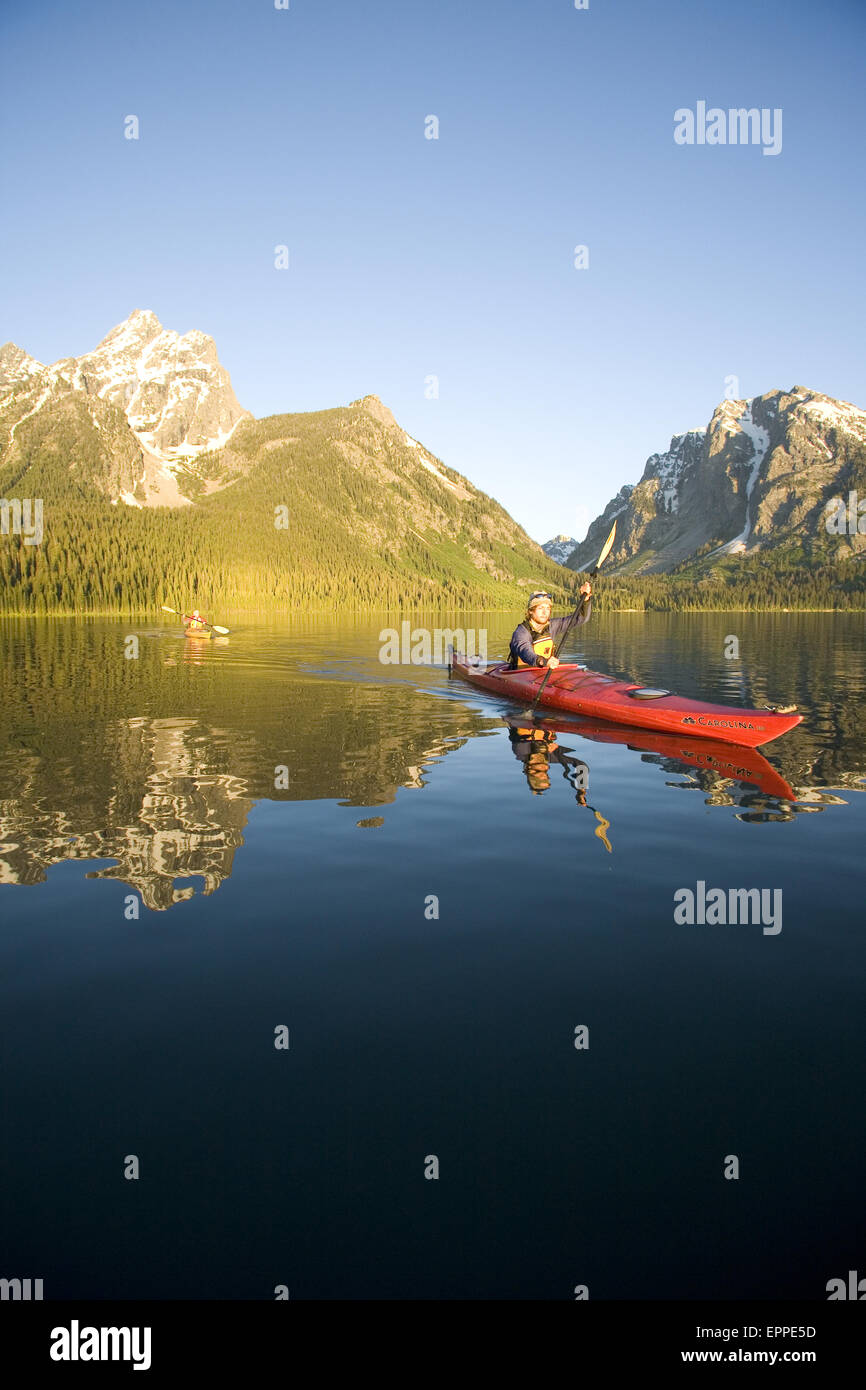 Kayaking on Jackson Lake. Grand Teton National Park, WY Stock Photo - Alamy
