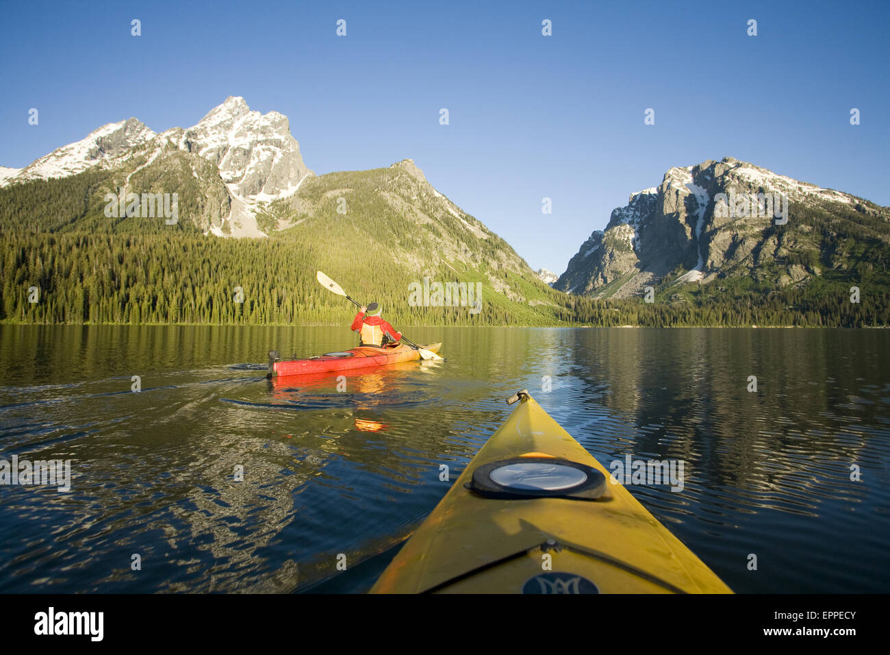 Kayaking on Jackson Lake. Grand Teton National Park, WY Stock Photo - Alamy