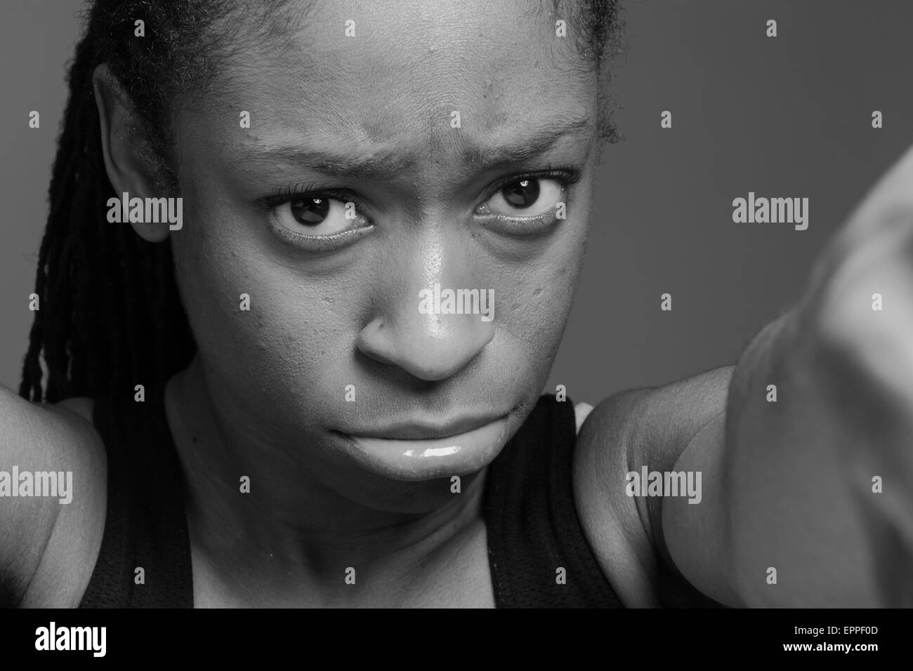 Model pointing to camera Stock Photo - Alamy