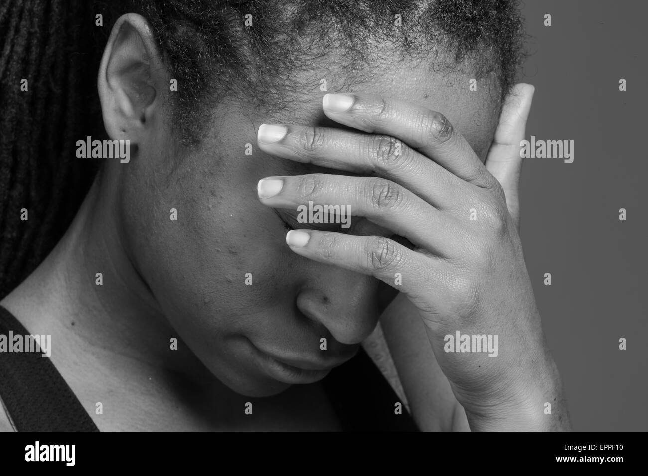 Girl with hair covering face Black and White Stock Photos & Images - Alamy