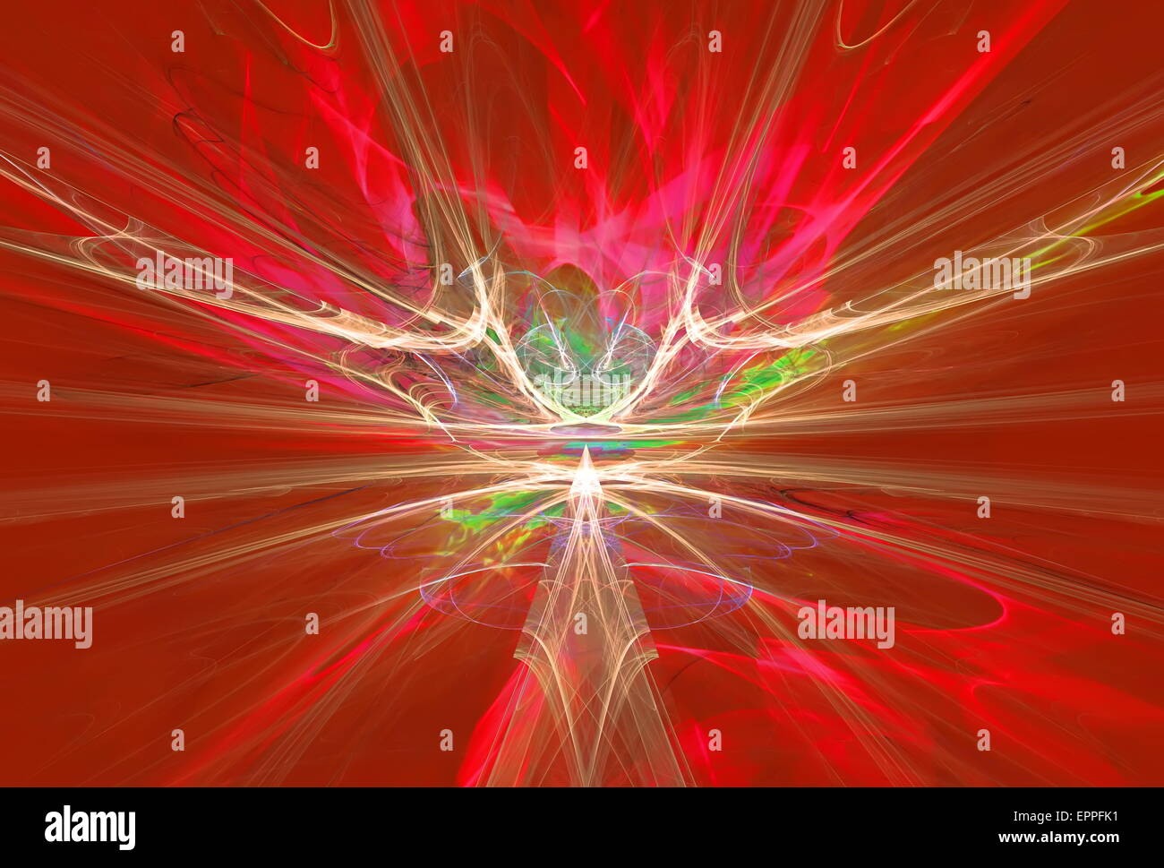 Mysterious alien form magnetic fields in the red sky. Fractal art ...