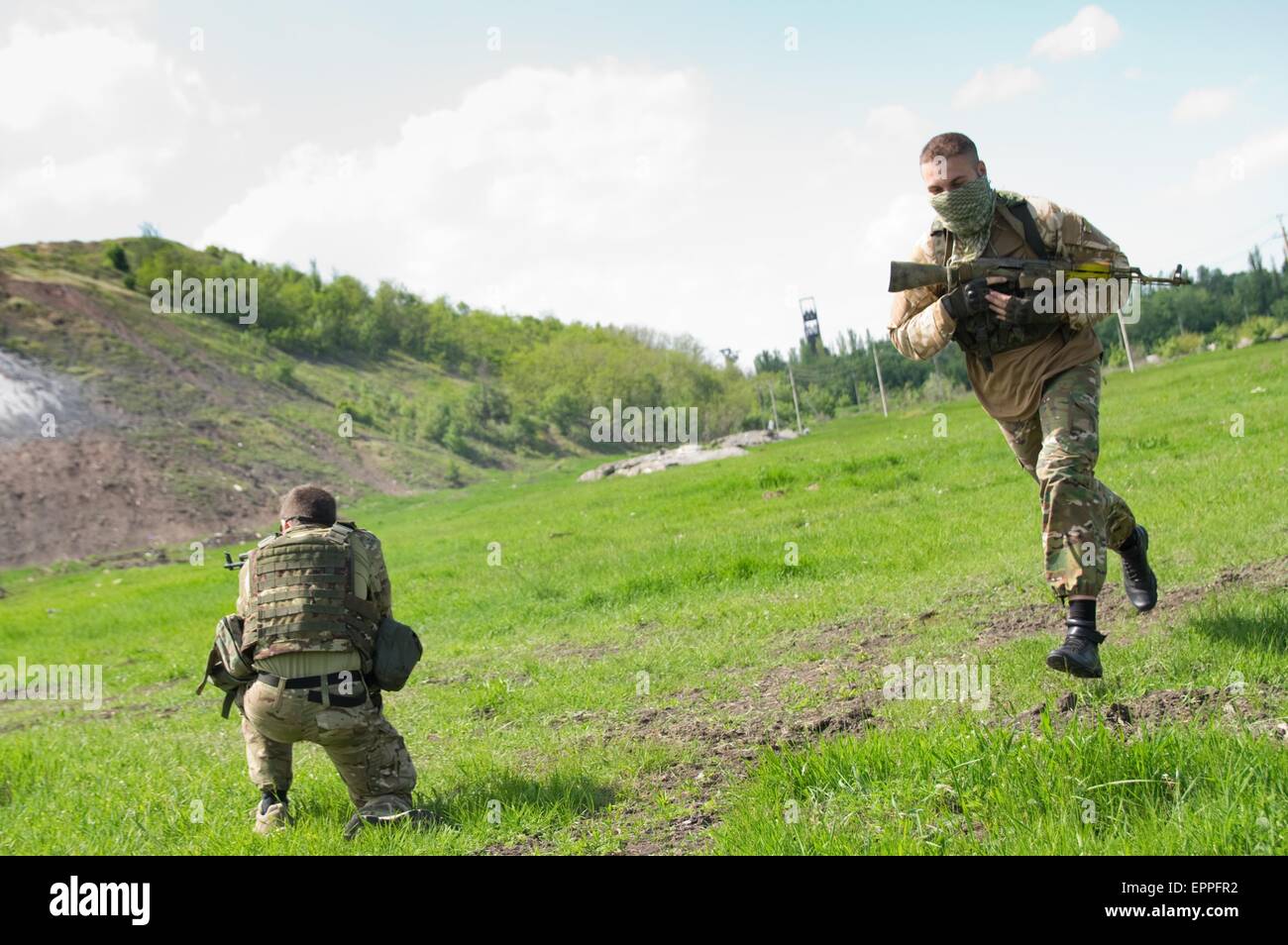Donetsk, Ukraine. 19th May, 2015. Foreign fighters seen taking part in ...