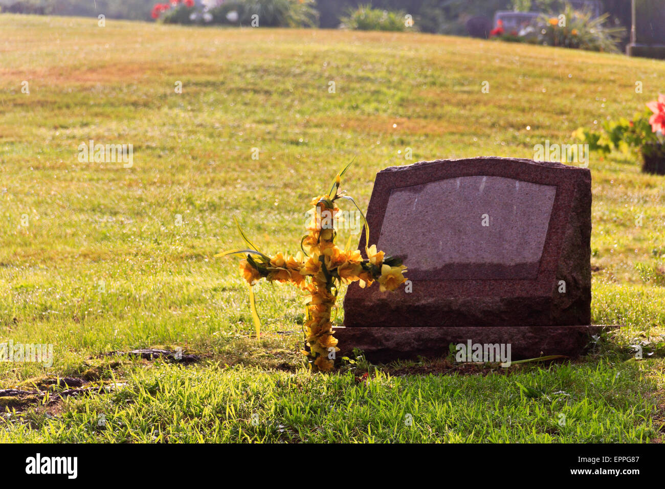 Anonymous grave with flower cross in graveyard Stock Photo - Alamy