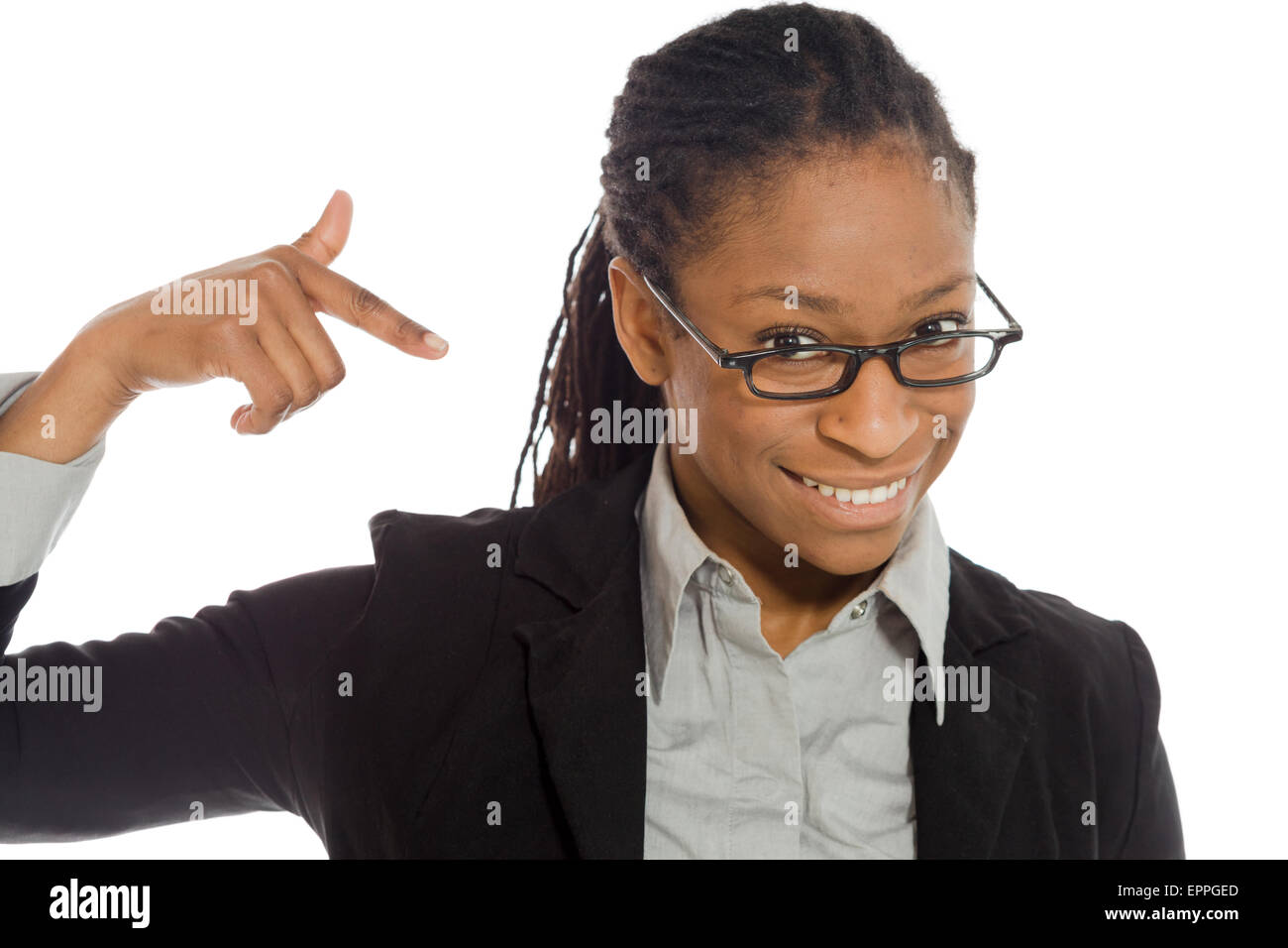 Model isolated on plain background in studio pointing Stock Photo - Alamy