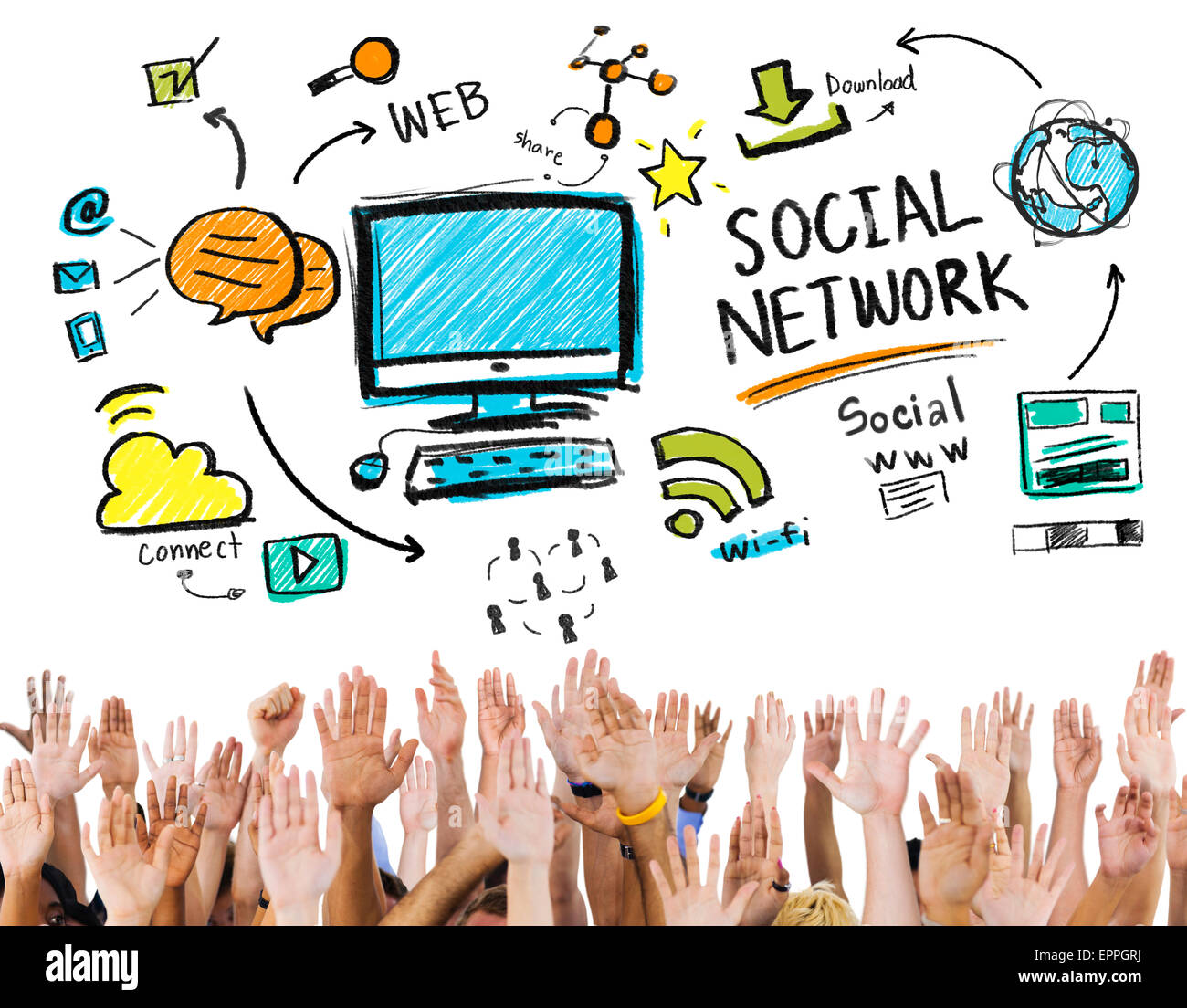 Social Network Social Media Hands Participation Unity Concept Stock ...