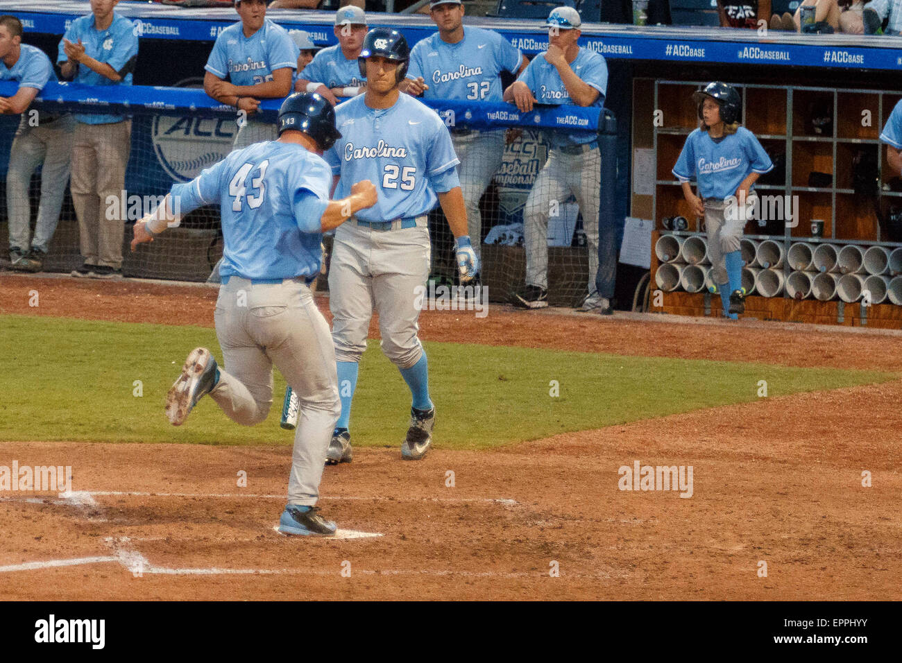 catcher Korey Dunbar (43) of the North Carolina Tar Heels celebrates as ...