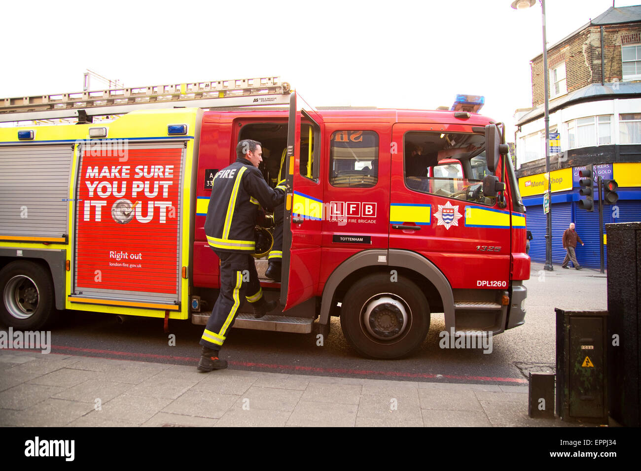 LONDON - APRIL 9TH: The fire brigade attend an emergency in Tottenham ...