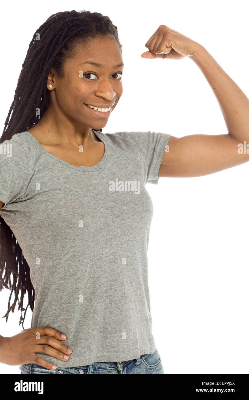 Model isolated on plain background in studio arm curl Stock Photo - Alamy