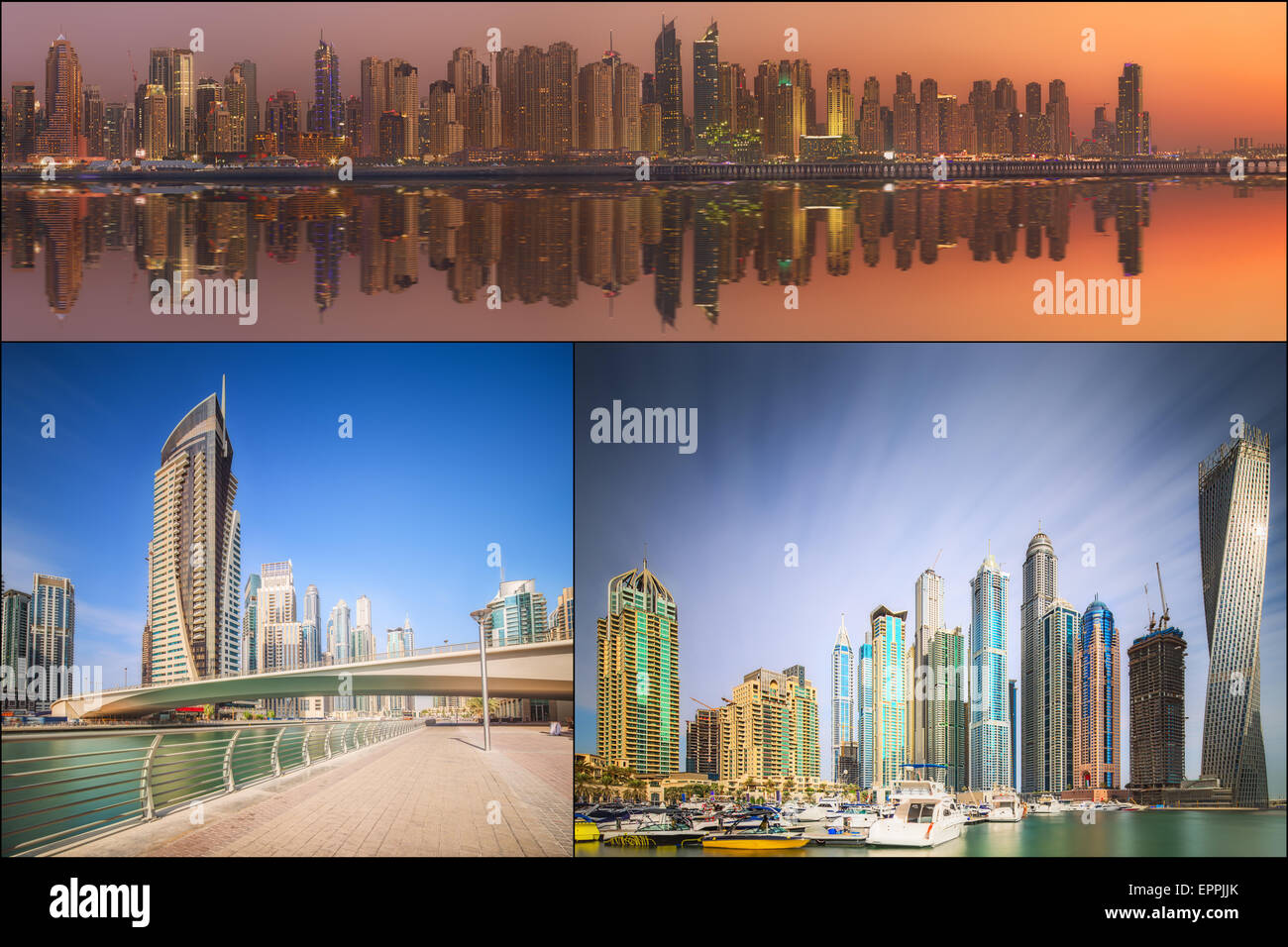 Collage of the beauty panorama at Dubai marina. Dubai, UAE Stock Photo ...