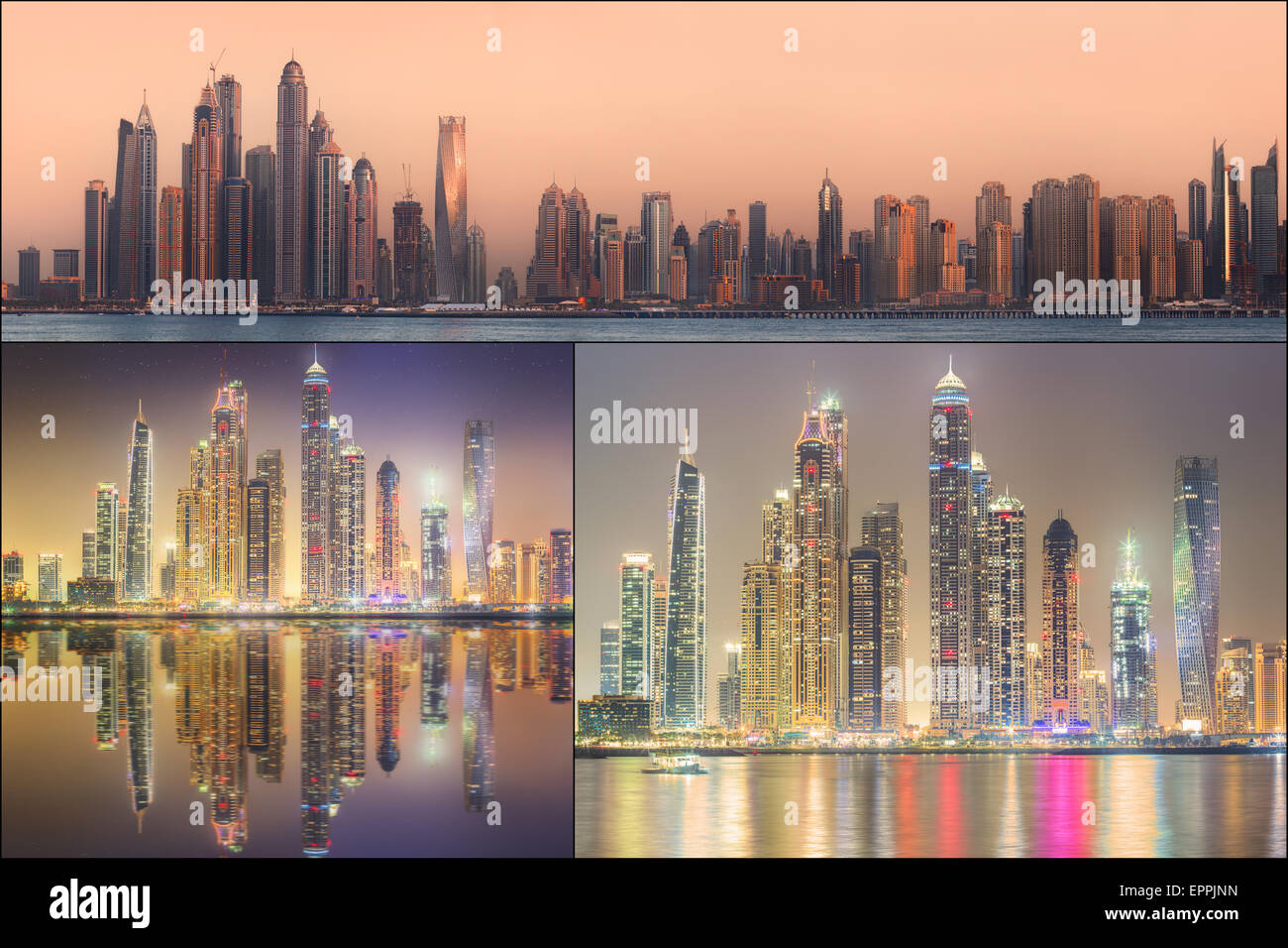 Collage of the beauty panorama at Dubai marina. Dubai, UAE Stock Photo ...