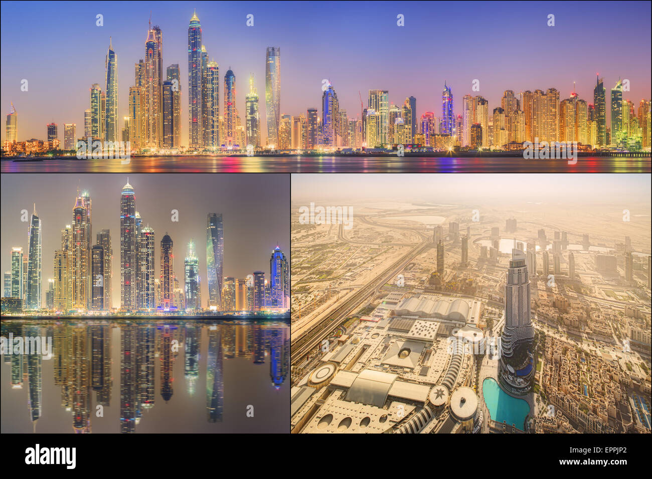 Collage of the beauty panorama at Dubai marina. Dubai, UAE Stock Photo ...