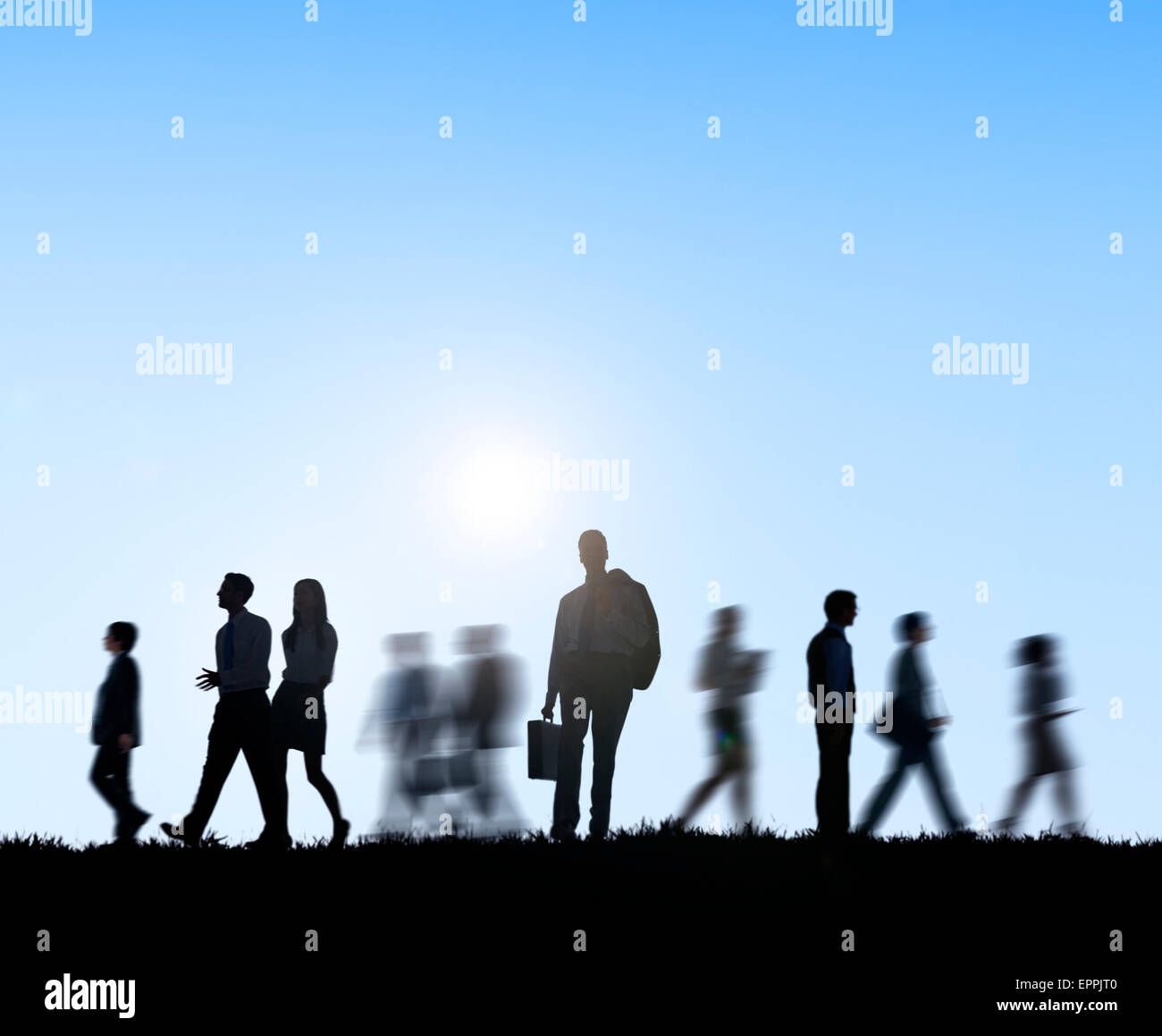 A Busy Day for a Group Business People on an Open Field Stock Photo - Alamy