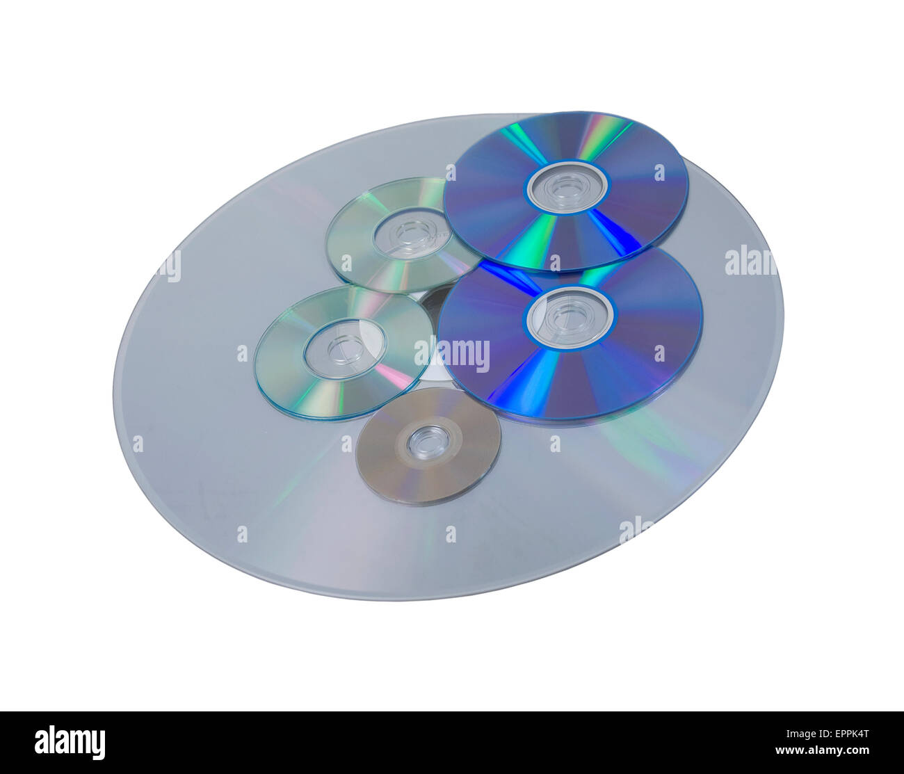 Several disks of various sizes and different formats for storing and ...