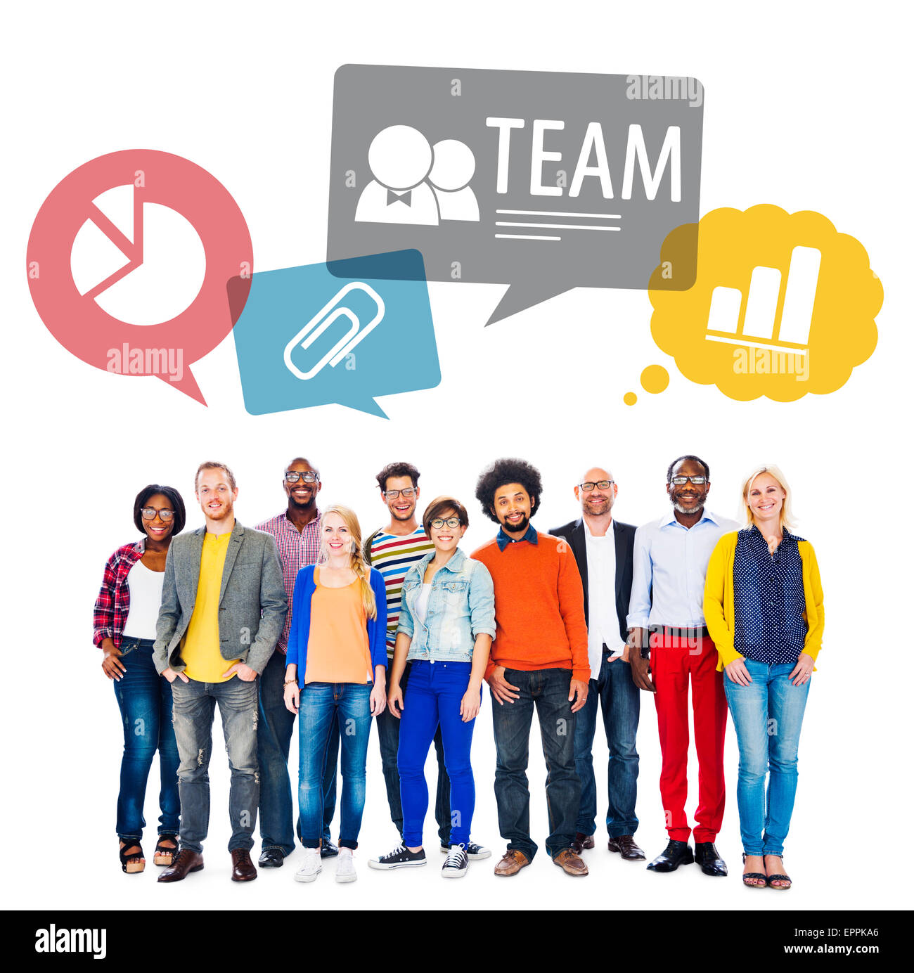 Happy diverse work team Cut Out Stock Images & Pictures - Alamy