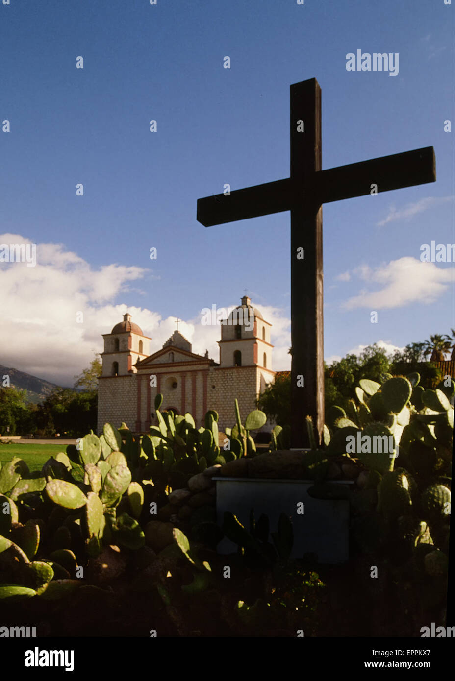 Santa Barbara Mission with cross in Santa Barbara, California Stock ...