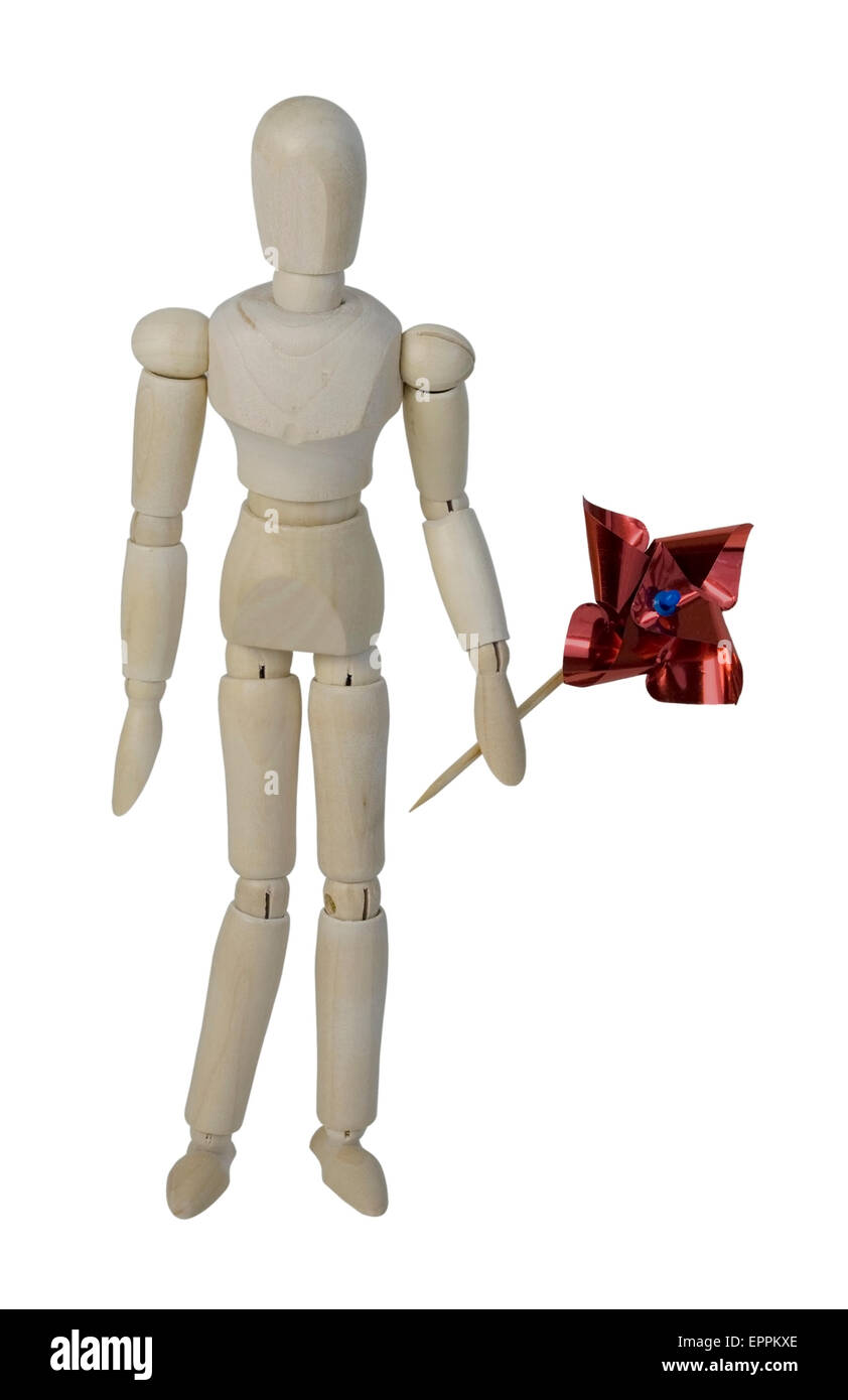 Person holding a Pinwheel of bright red made of metallic plastic - path ...