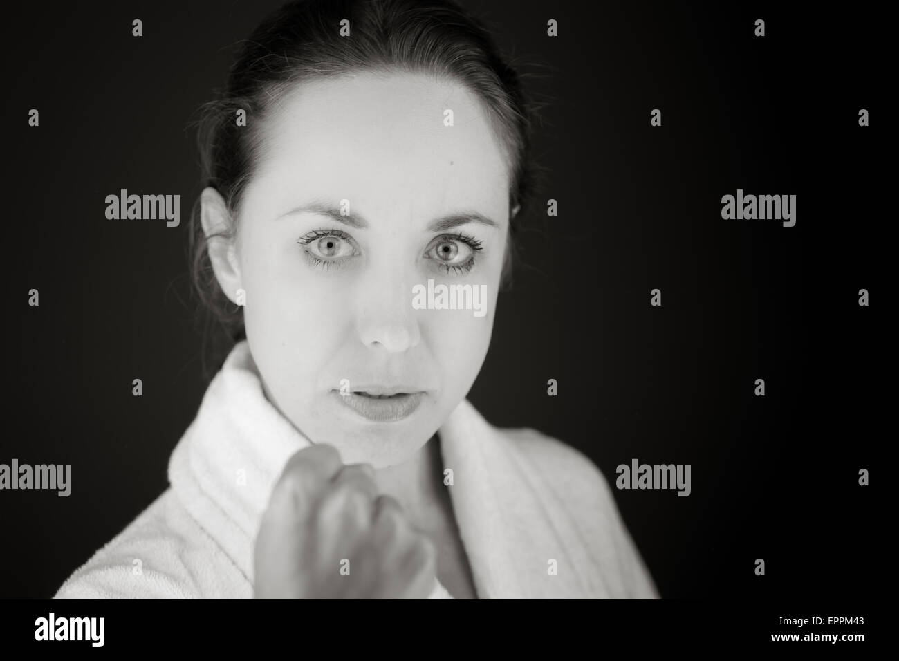 Model in studio isolated on plain grey background Stock Photo - Alamy