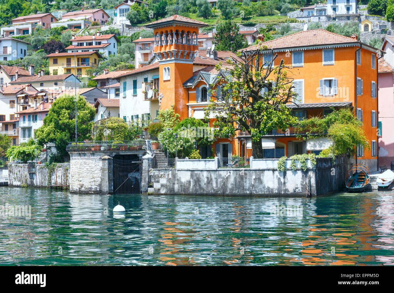 Lake Como (Italy) shore summer view from ship board Stock Photo - Alamy