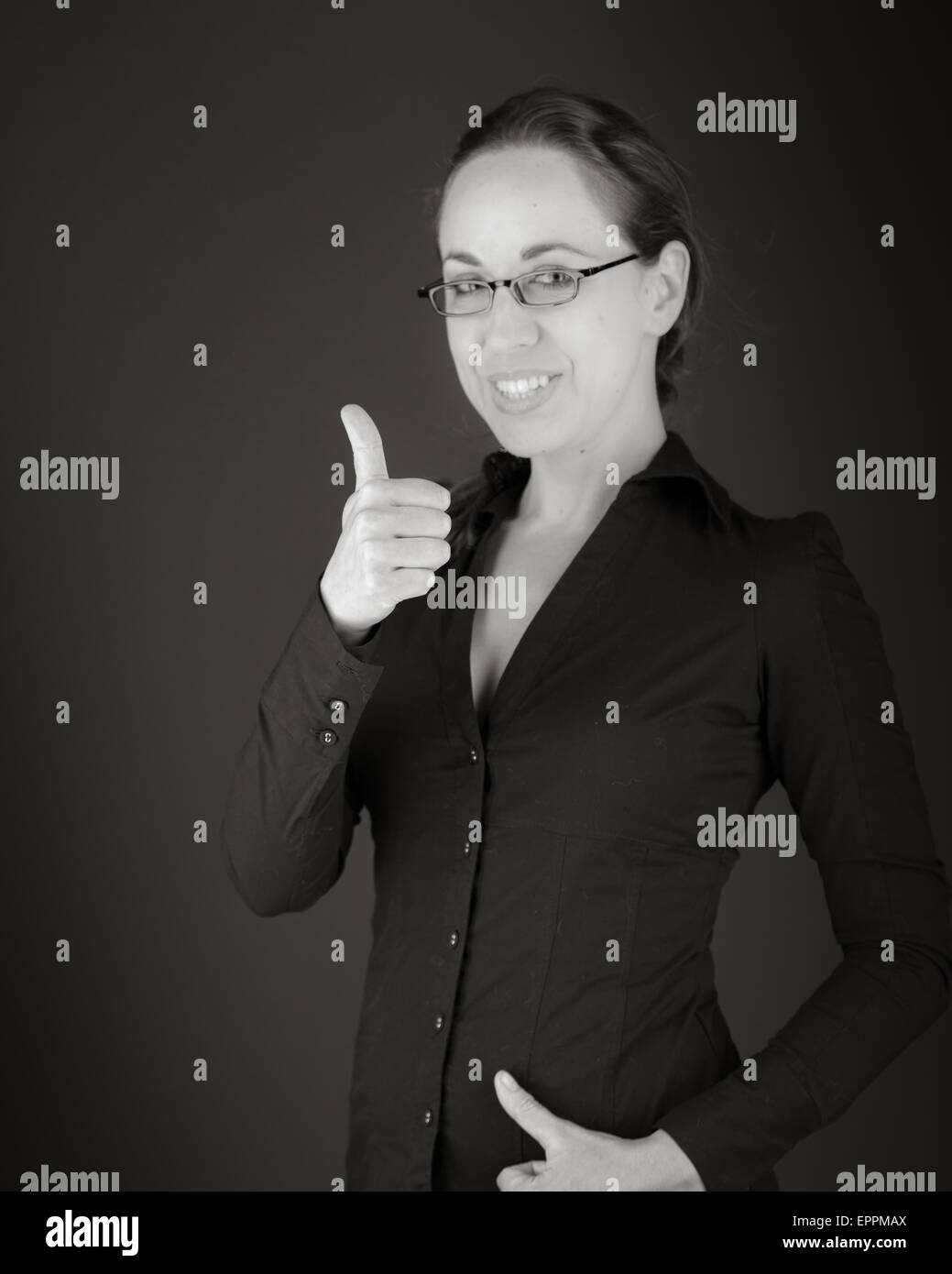 Model in studio isolated on plain grey background Stock Photo - Alamy