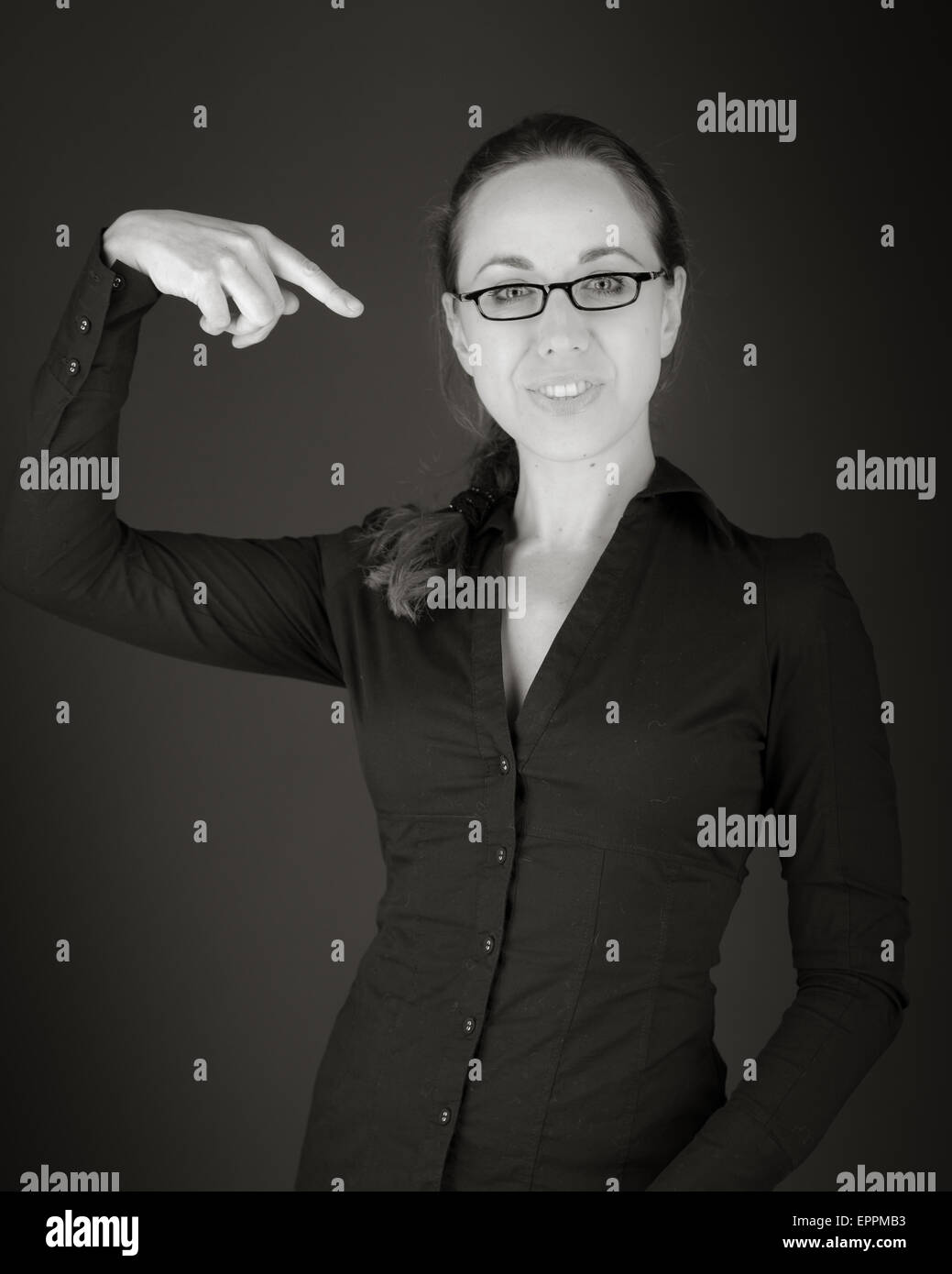 Model in studio isolated on plain grey background Stock Photo - Alamy