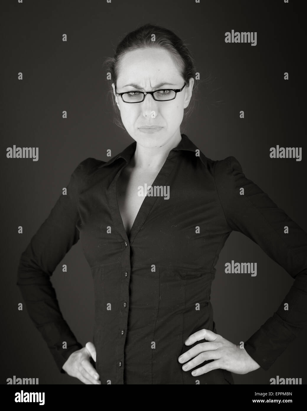 Model in studio isolated on plain grey background Stock Photo - Alamy