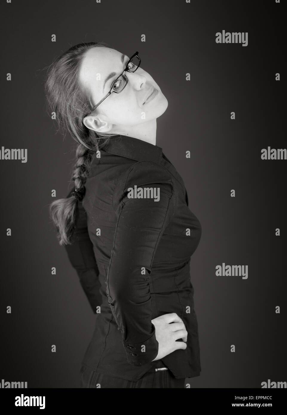 Model in studio isolated on plain grey background Stock Photo - Alamy