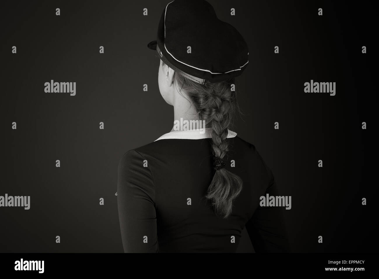 Model in studio isolated on plain grey background Stock Photo - Alamy