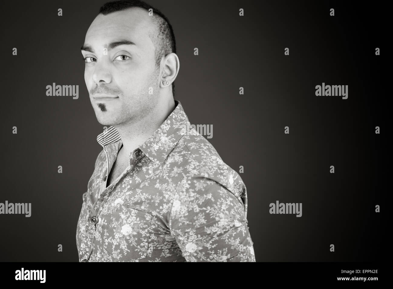 Model in studio isolated on plain grey background Stock Photo - Alamy