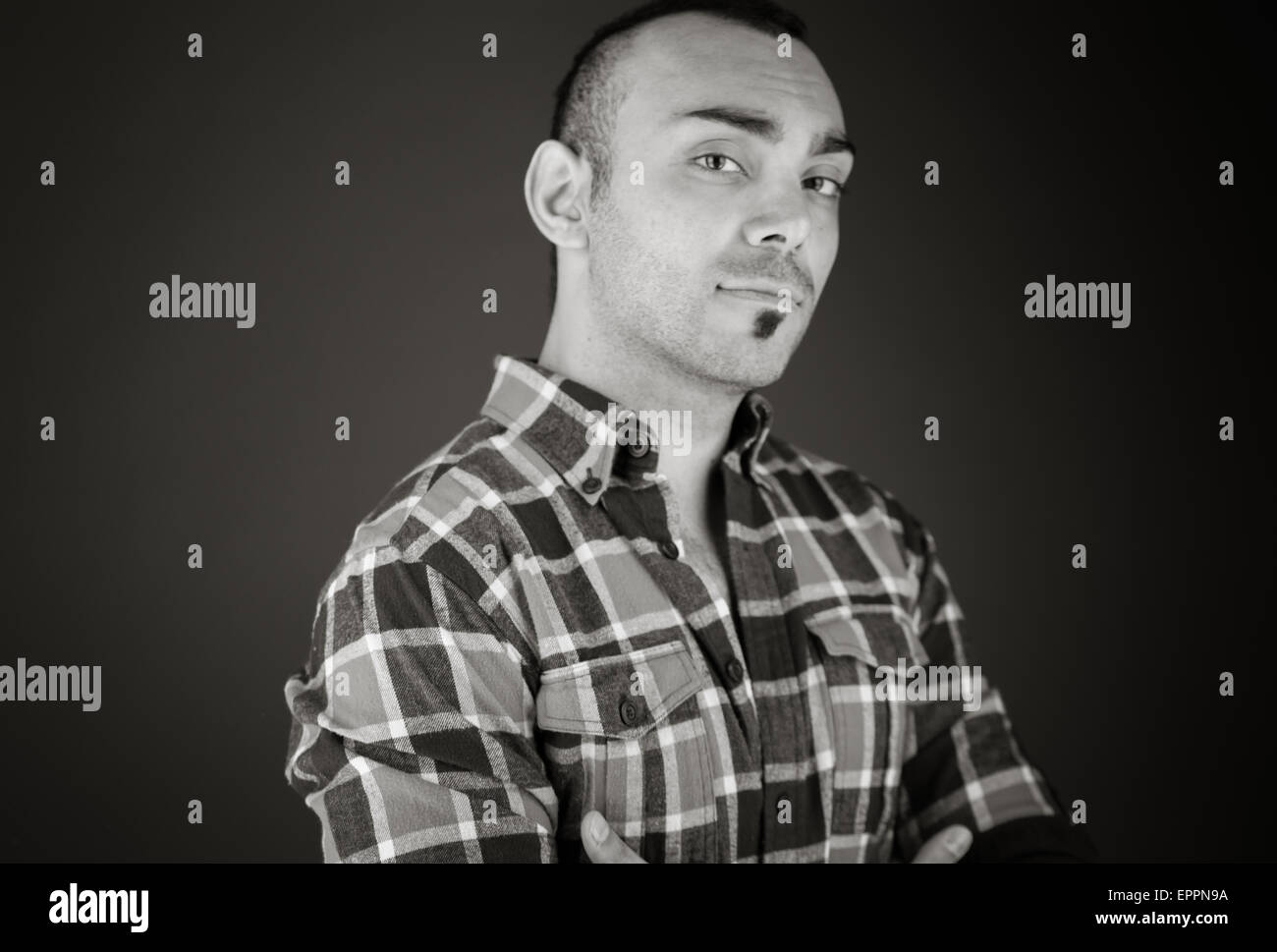 Model in studio isolated on plain grey background Stock Photo - Alamy