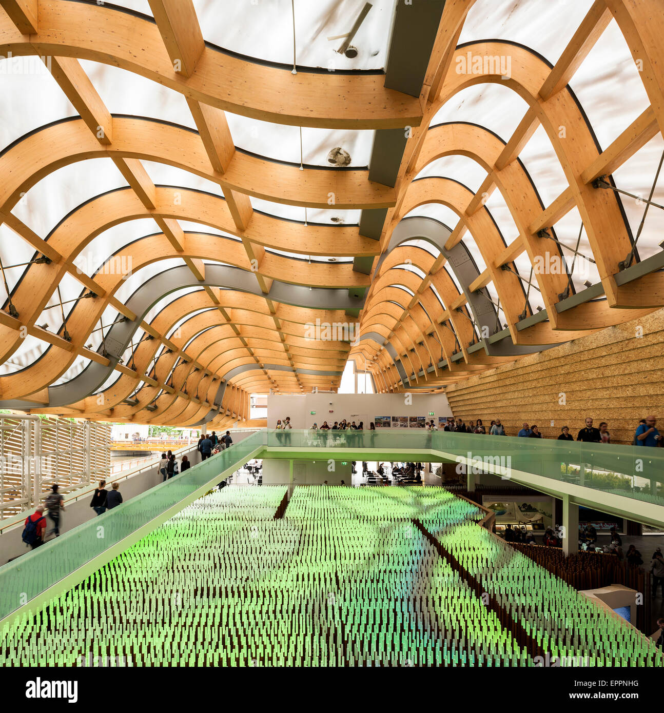 LED lighting installation underneath undulating roofline. Milan Expo ...