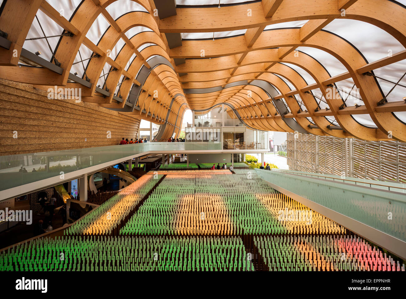 LED lighting installation underneath undulating roofline. Milan Expo ...