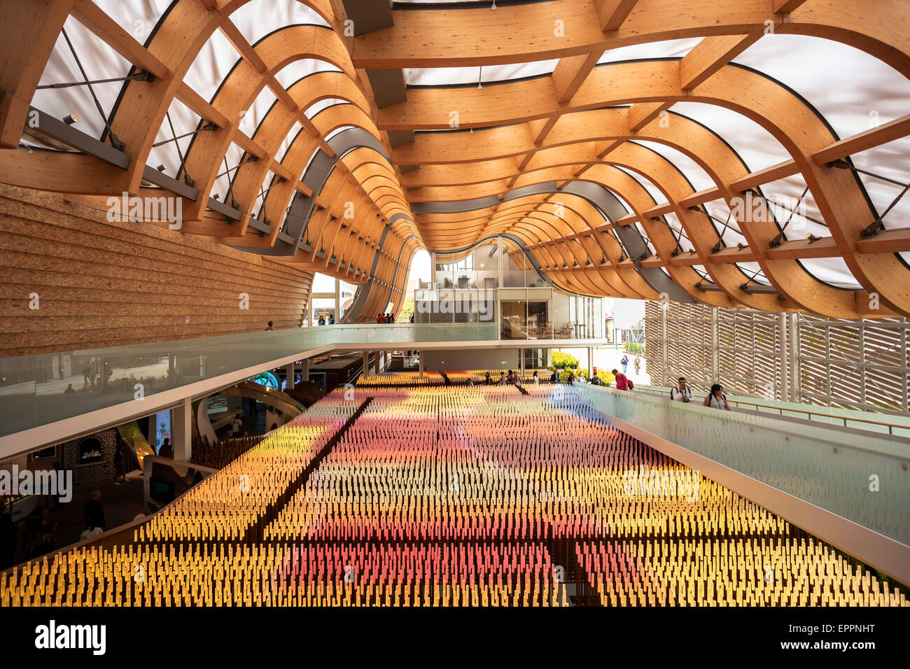LED lighting installation underneath undulating roofline. Milan Expo ...