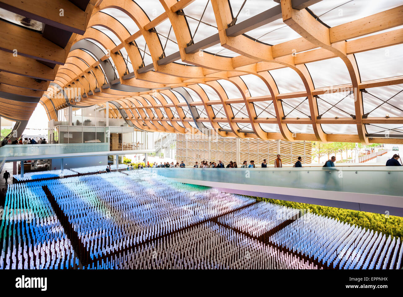 LED lighting installation underneath undulating roofline. Milan Expo ...