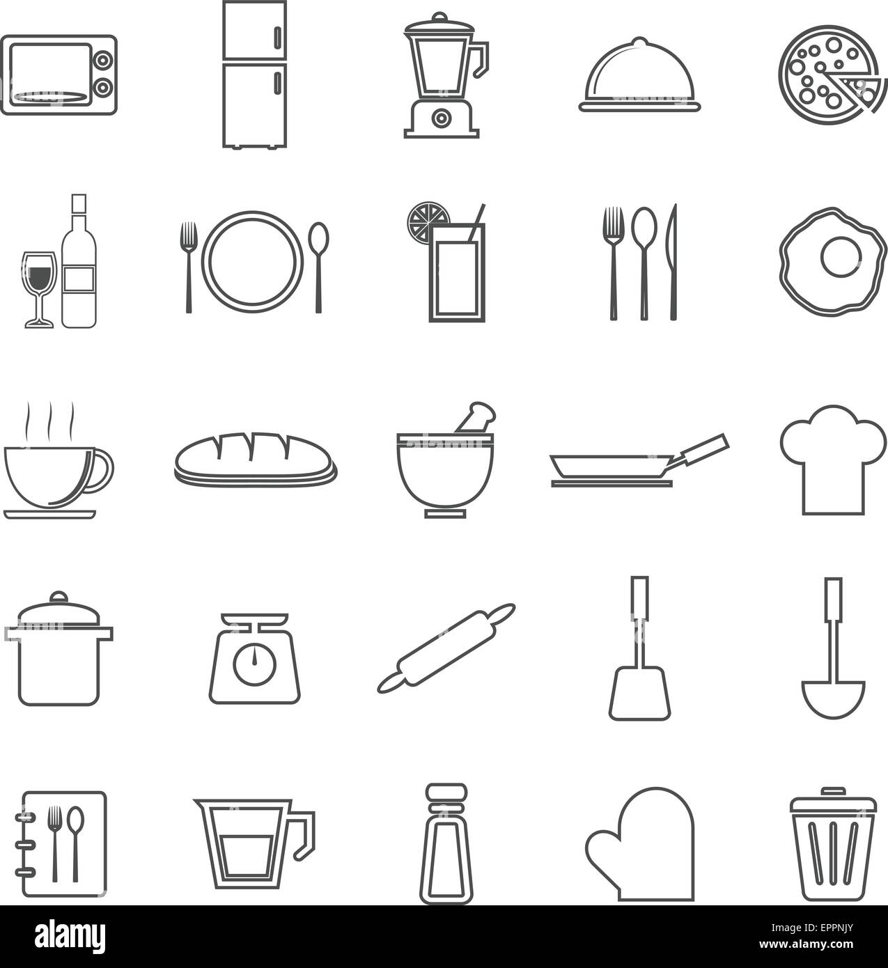 Kitchen line icons on white background, stock vector Stock Vector Image ...