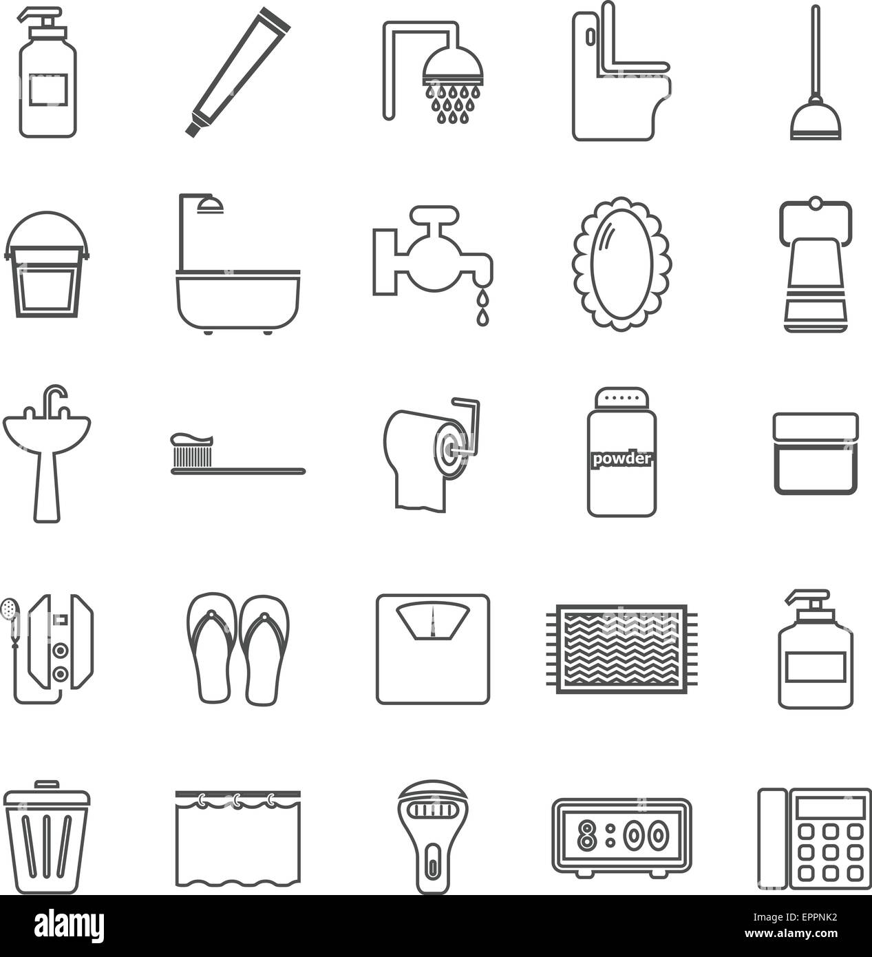 Bathroom line icons on white background, stock vector Stock Vector ...