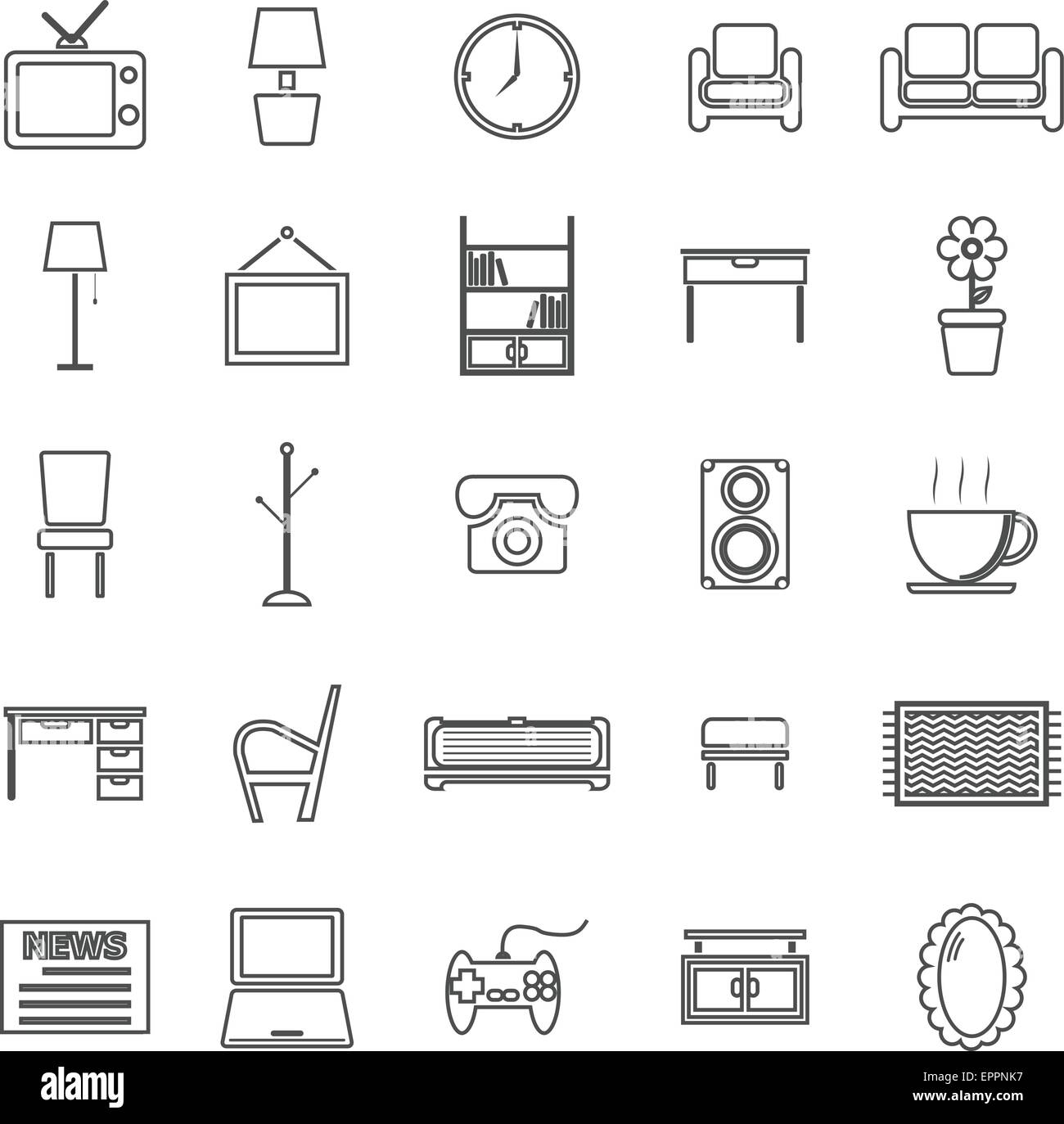 Living room line icons on white background, stock vector Stock Vector ...