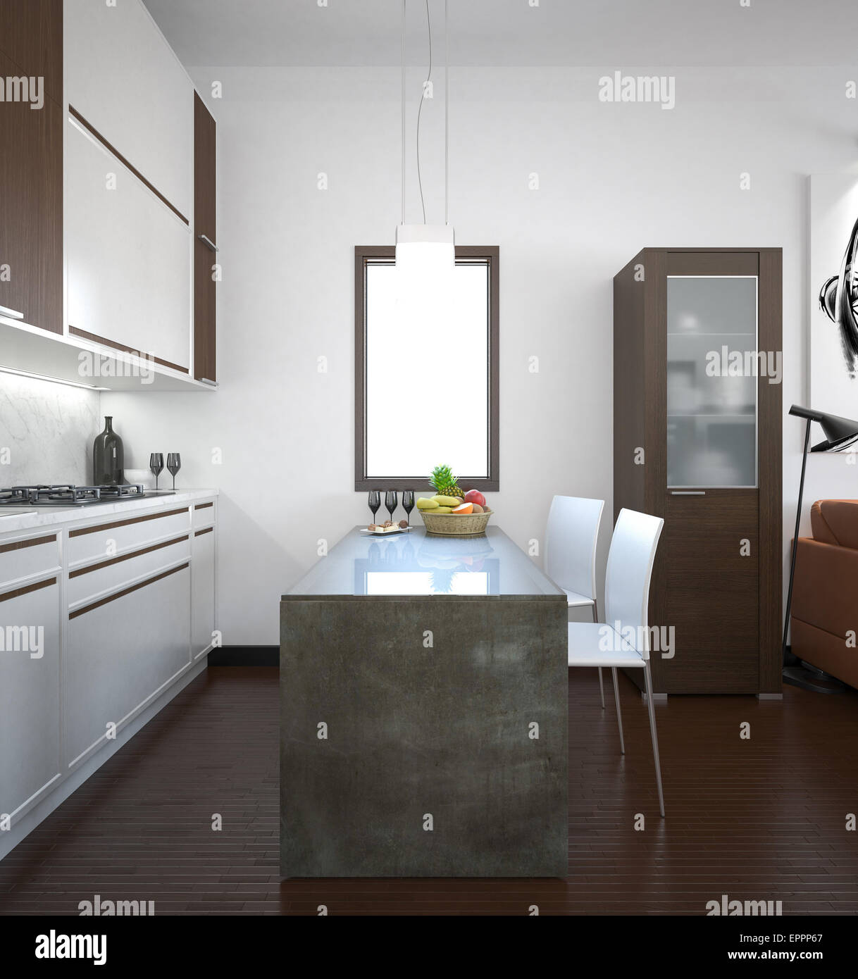 3D interior rendering of a small loft with textures Stock Photo - Alamy