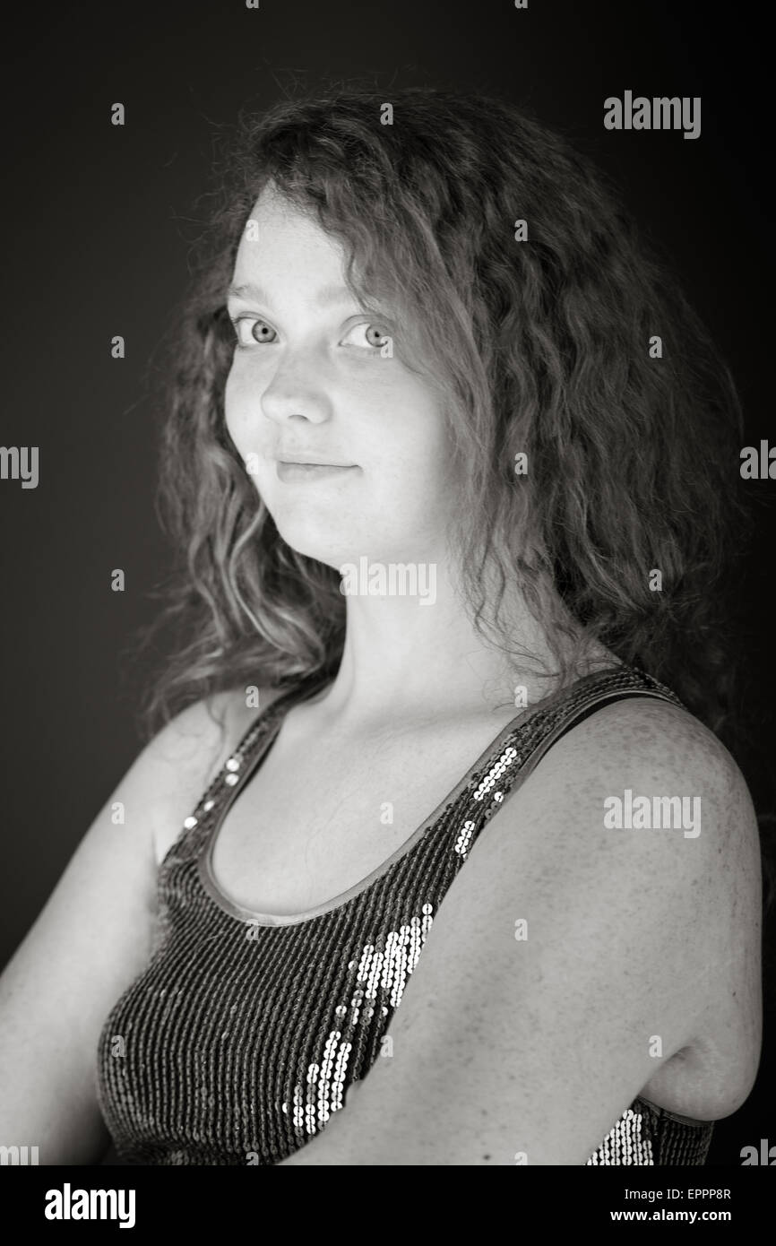 Model in studio isolated on plain grey background Stock Photo - Alamy