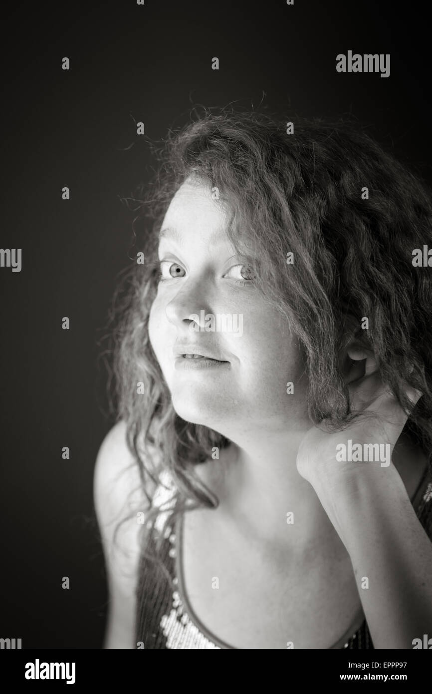 Model in studio isolated on plain grey background Stock Photo - Alamy
