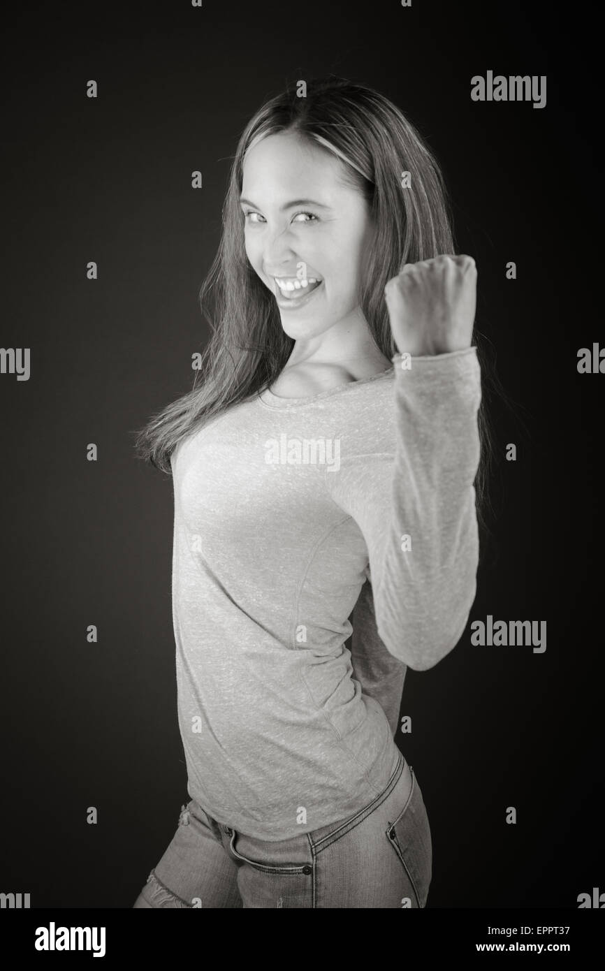 Model in studio isolated on plain grey background Stock Photo - Alamy