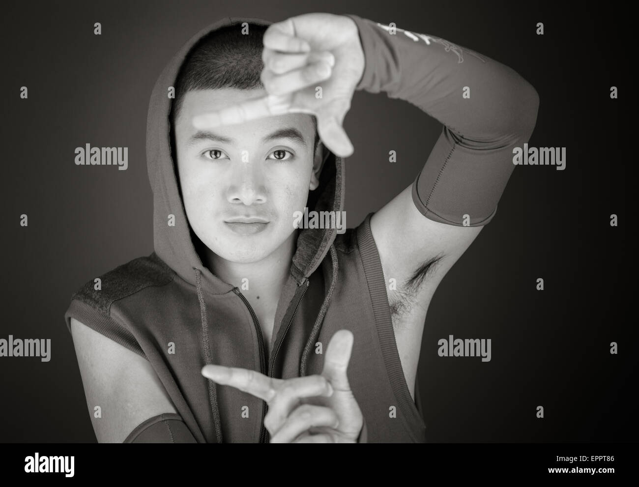 Model in studio isolated on plain grey background Stock Photo - Alamy