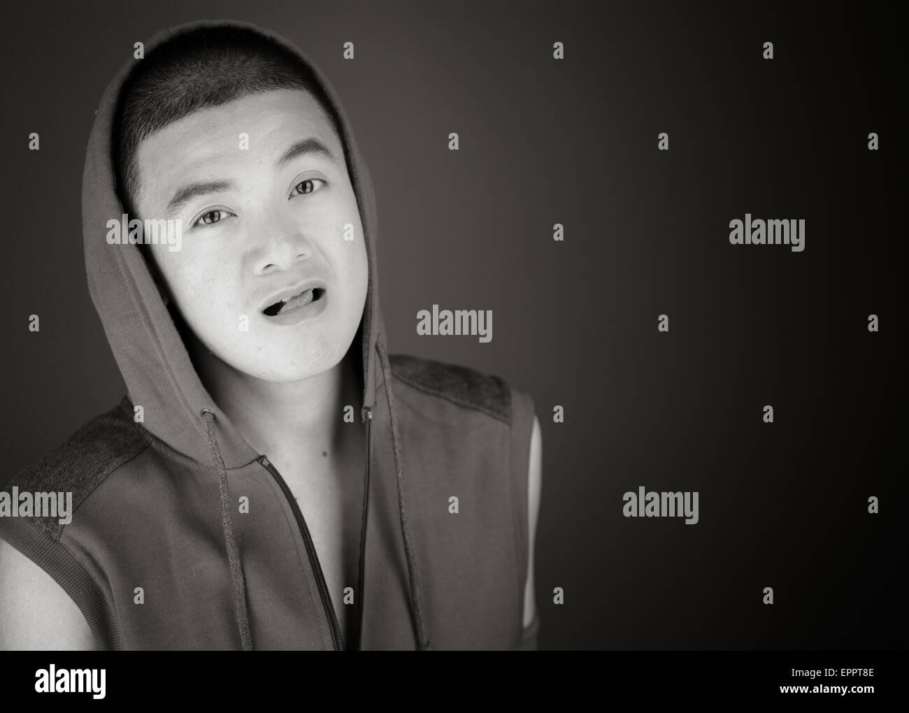 Model in studio isolated on plain grey background Stock Photo - Alamy