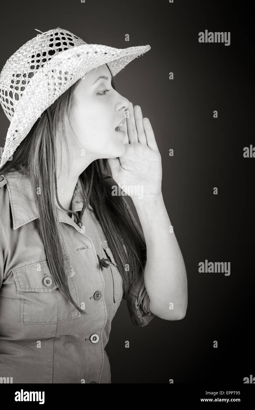 Model in studio isolated on plain grey background Stock Photo - Alamy