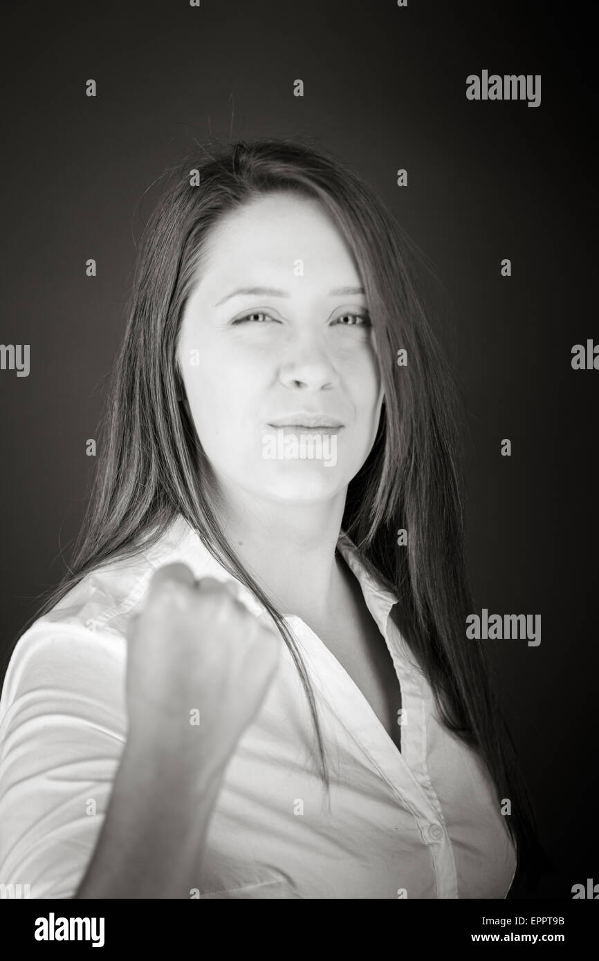 Model in studio isolated on plain grey background Stock Photo - Alamy