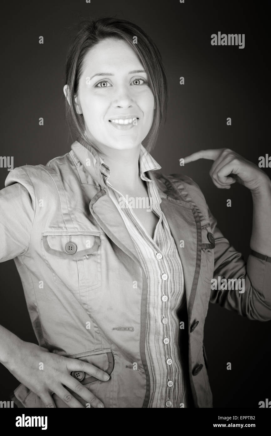 Model in studio isolated on plain grey background Stock Photo - Alamy