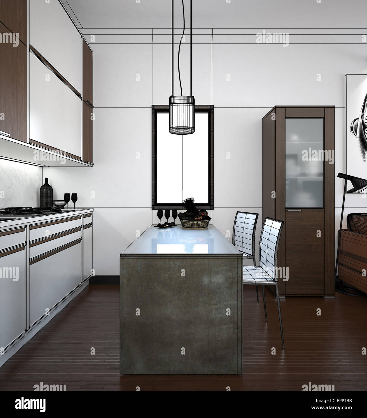 3D interior rendering of a small loft with textures Stock Photo - Alamy
