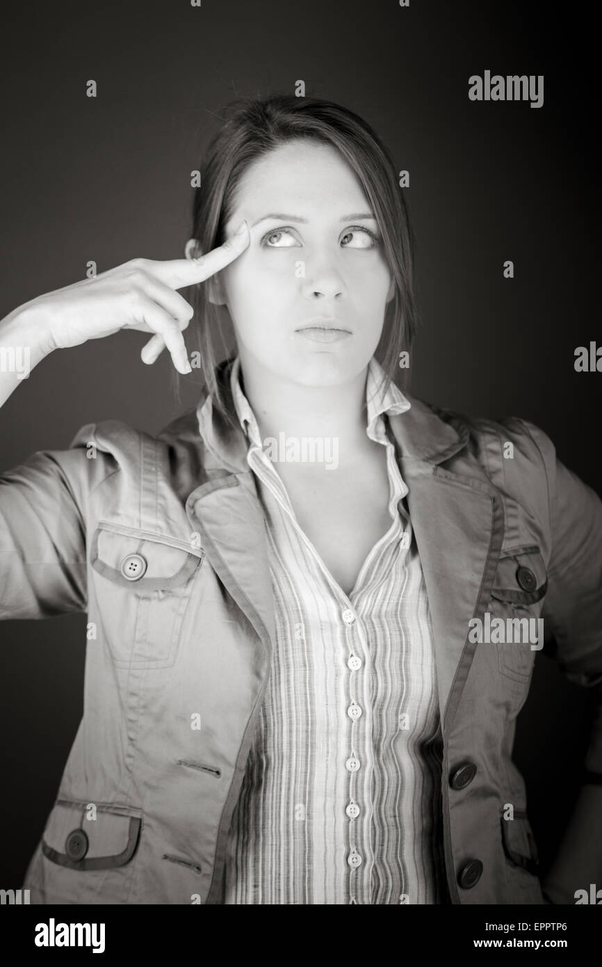 Model in studio isolated on plain grey background Stock Photo - Alamy