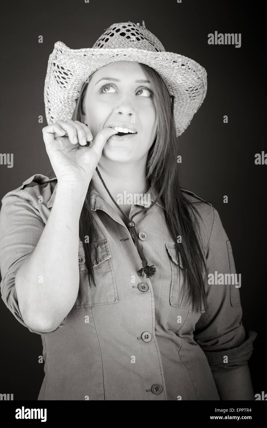 Model in studio isolated on plain grey background Stock Photo - Alamy