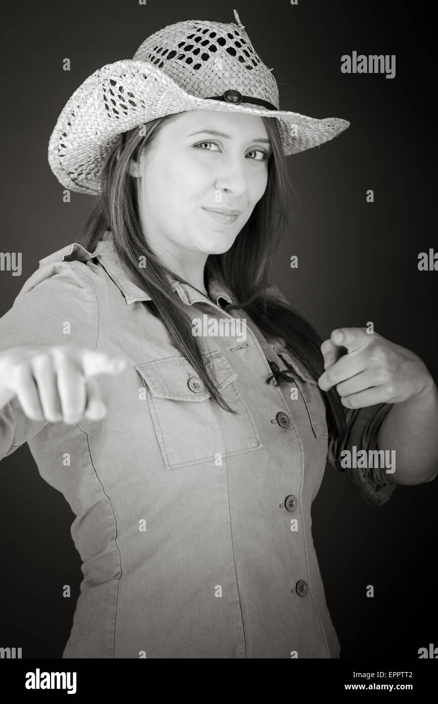 Model in studio isolated on plain grey background Stock Photo - Alamy